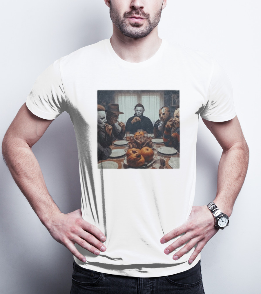 Halloween Characters Dinner Horror Icons Gathering T-Shirt