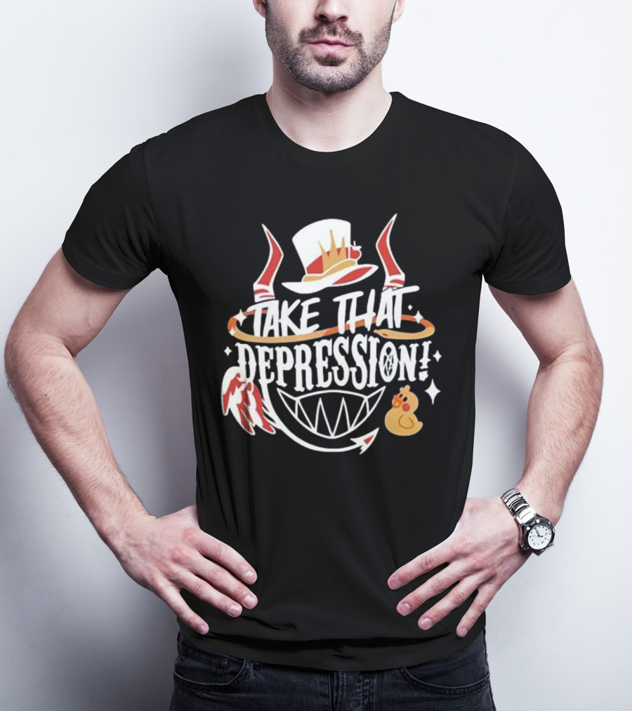 Hazbin Hotel Take That Depression Red Horns And White Hat Duck Wings T-Shirt