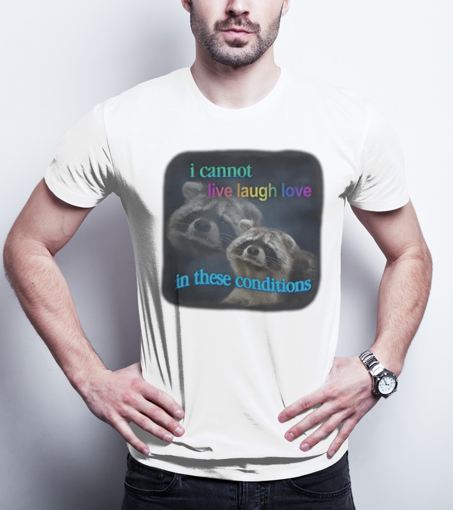 I Cannot Live Laugh Love In These Conditions Raccoon Duo Reality Check T-Shirt