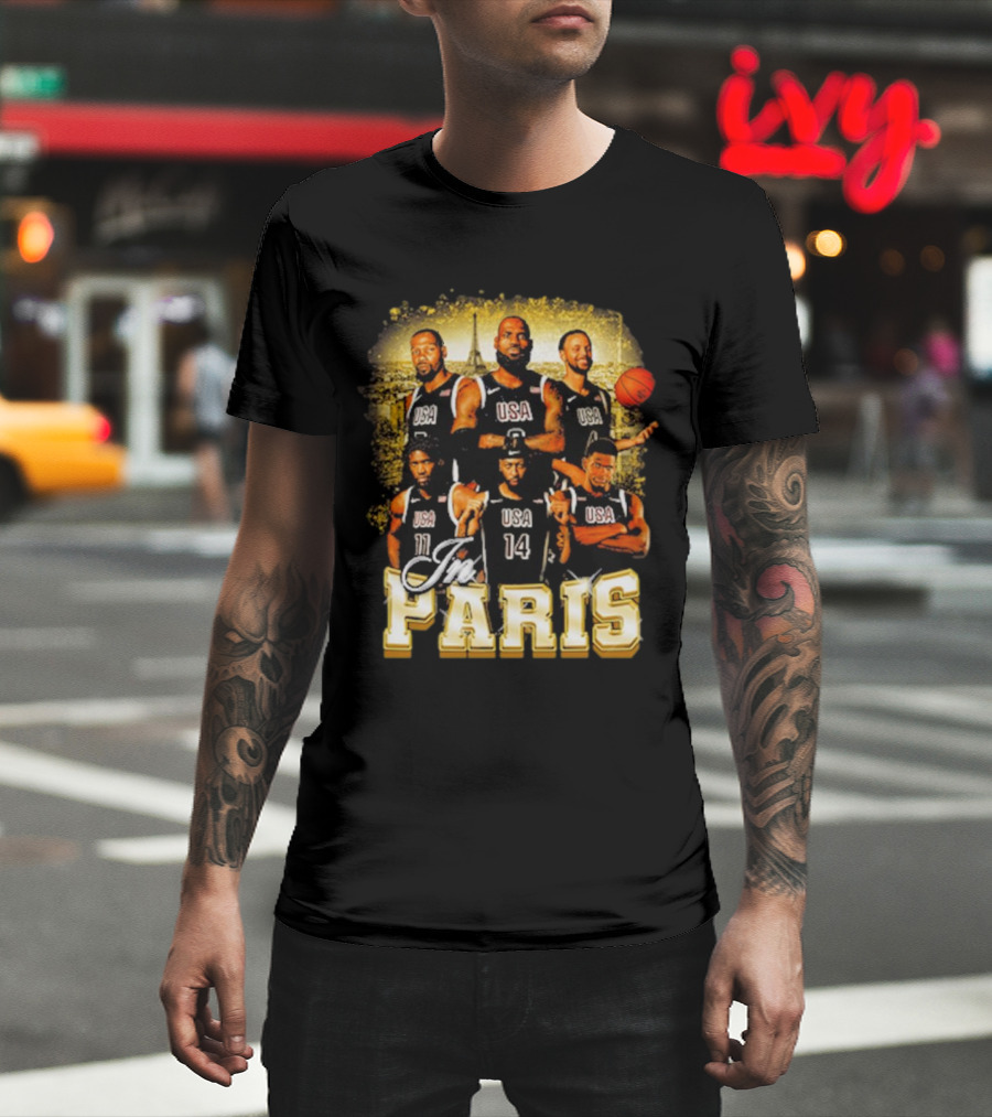 USA Basketball Players In Paris Eiffel Tower T-Shirt