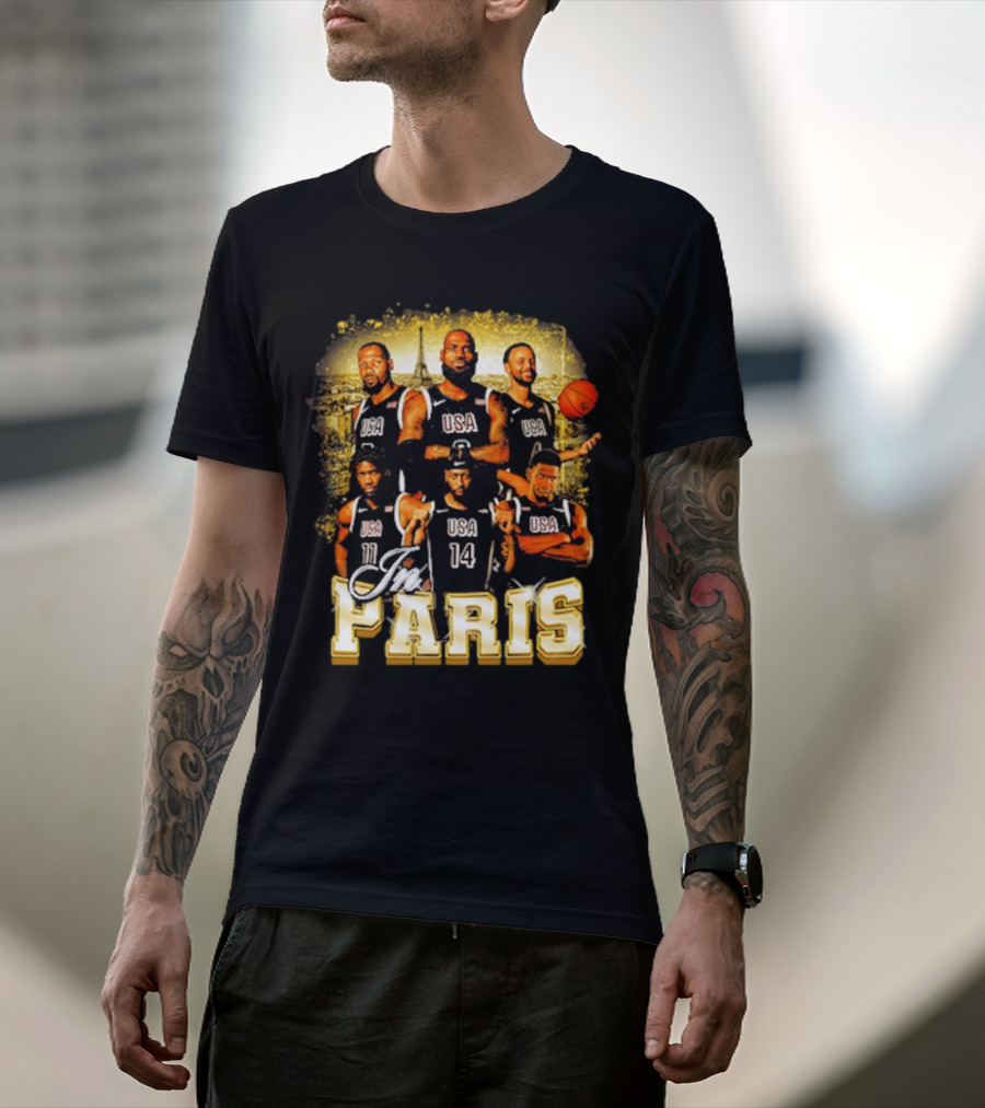 USA Basketball Players In Paris Eiffel Tower T-Shirt