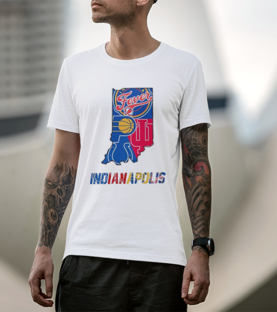 Indianapolis Fever Pacers IU Colts Map T-Shirt