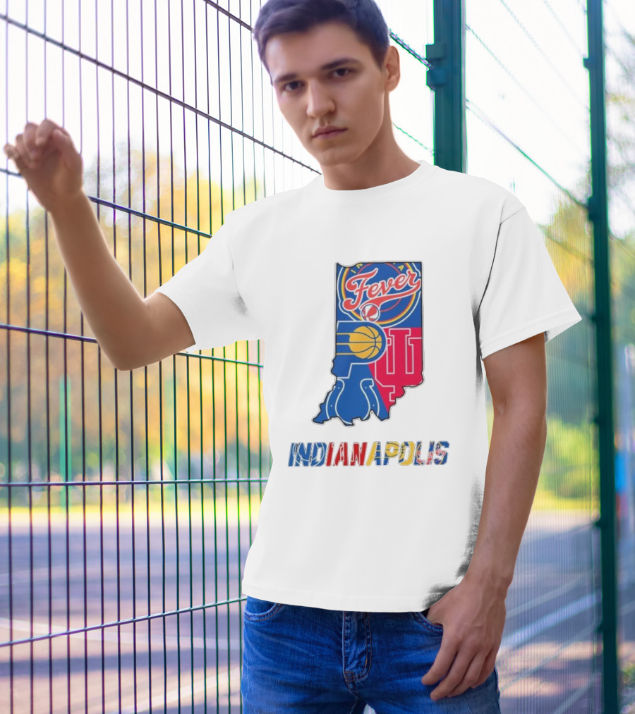 Indianapolis Fever Pacers IU Colts Map T-Shirt