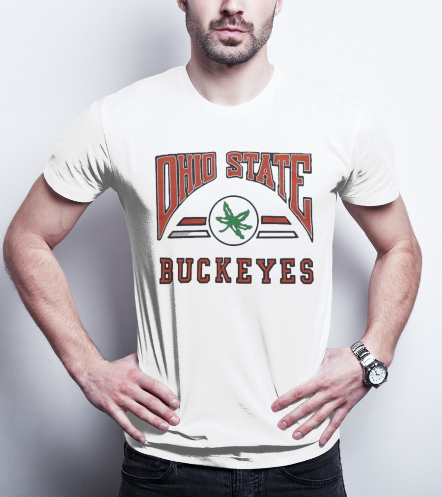 Ohio State Buckeyes Arch With Green Leaf T-Shirt