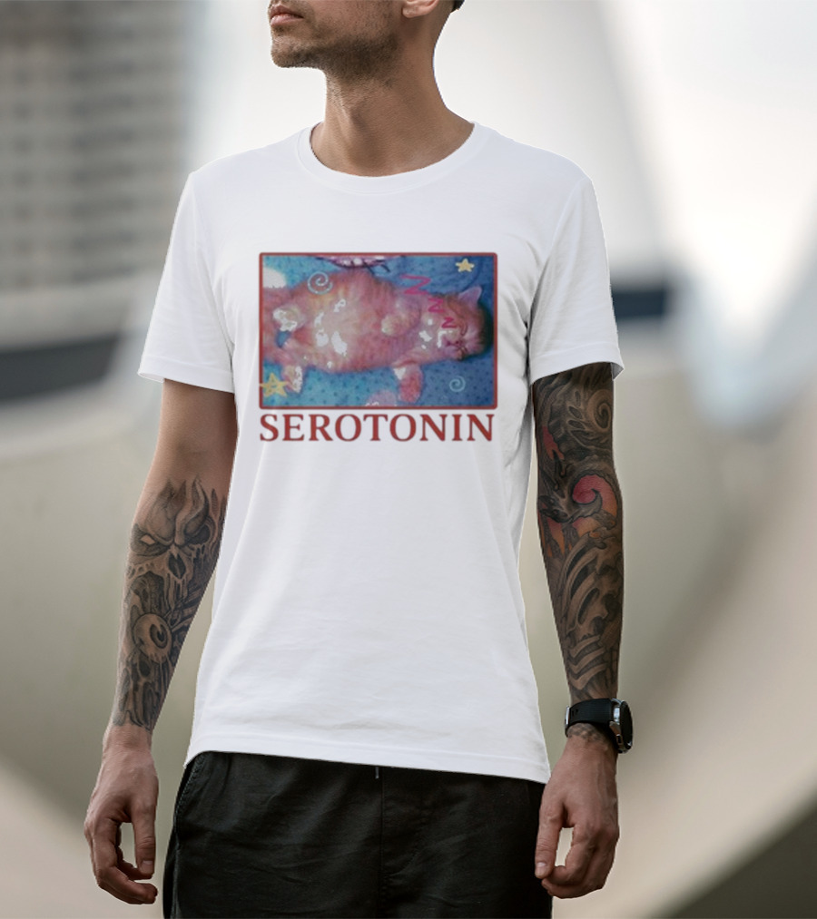 K45ink Serotonin Cat With Stars And Spirals T-Shirt