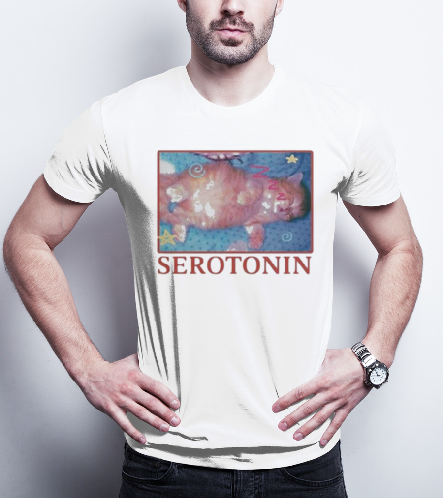 K45ink Serotonin Cat With Stars And Spirals T-Shirt