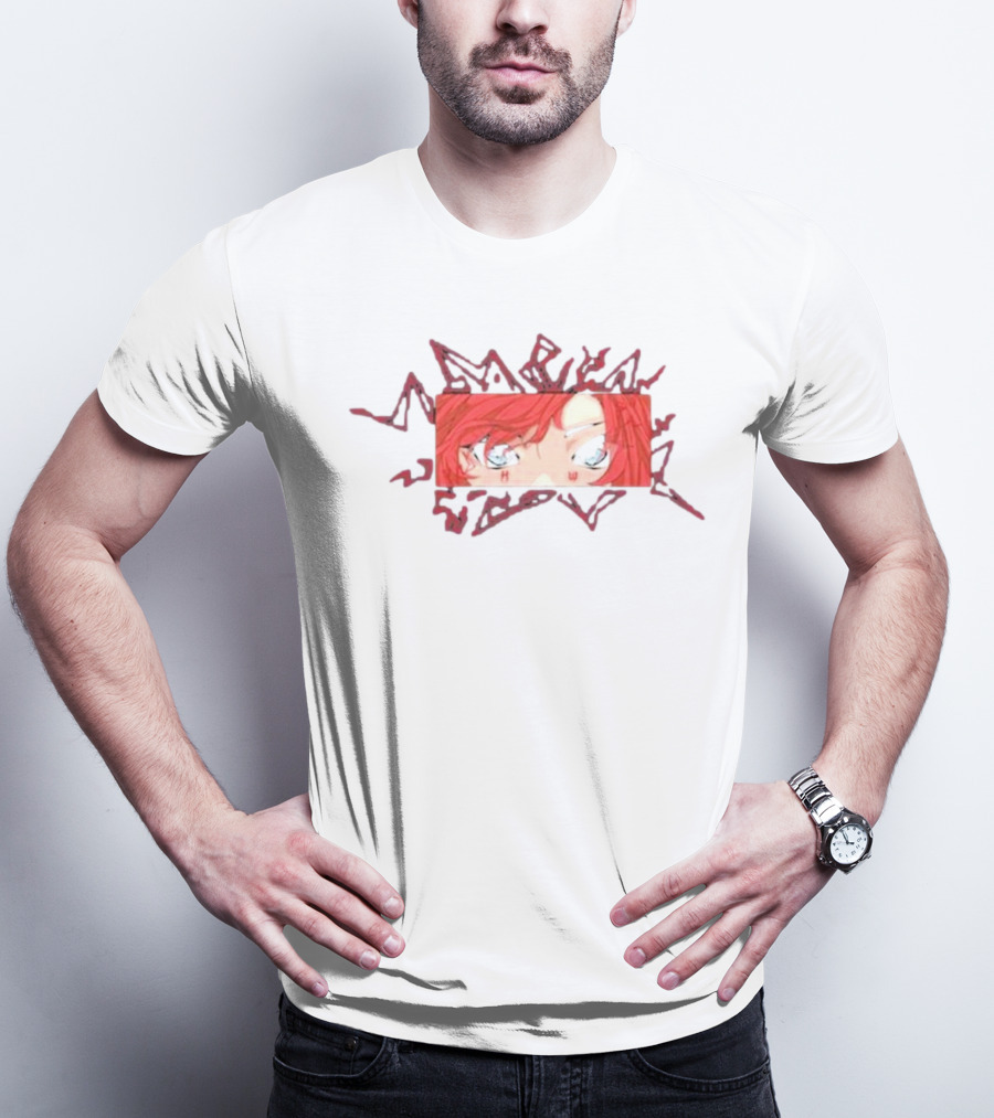 New Hiswattson Recharged Anime Eyes Red Hair Lightning Frame T-Shirt