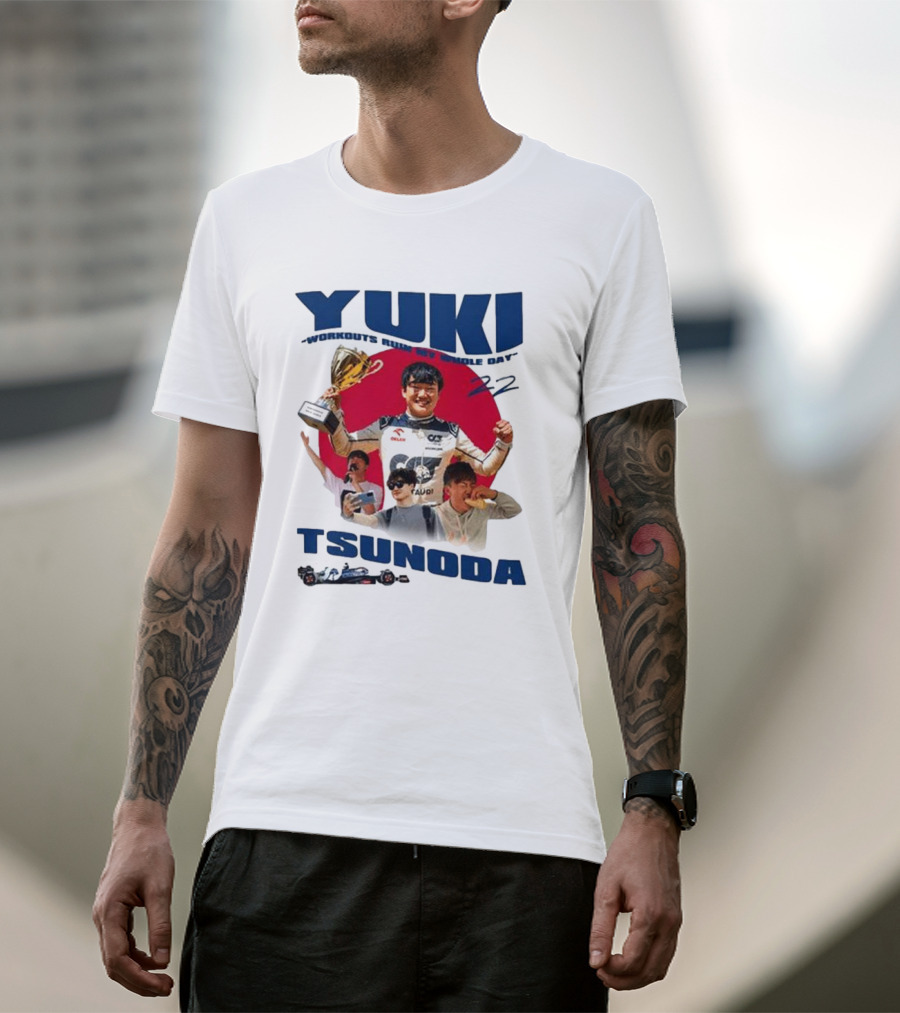 Yuki Tsunoda Victory Celebration With Racing Imagery And Text 'Run My Whole Day 22' T-Shirt