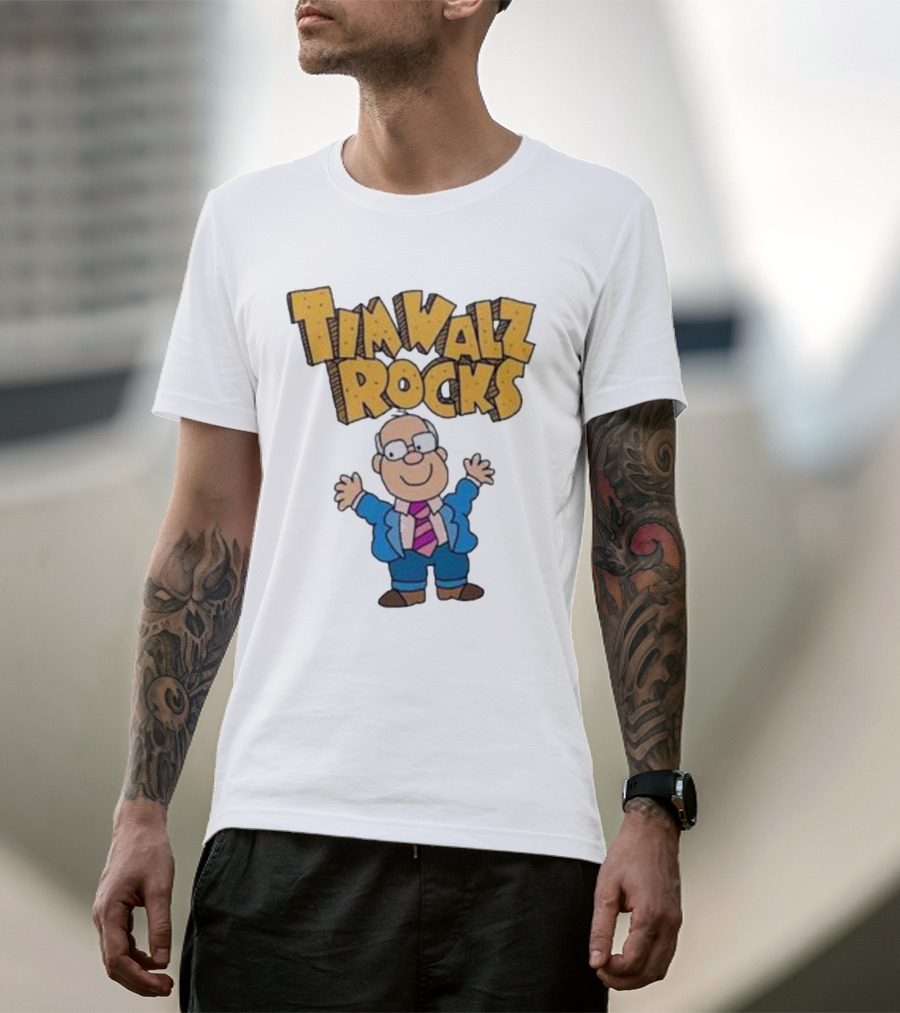 Tim Walz Rocks Cartoon Character In Tie And Suit T-Shirt