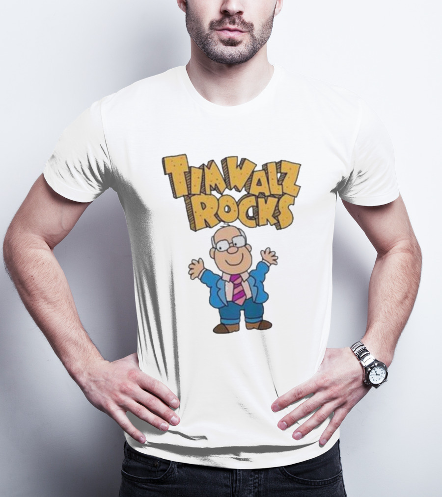 Tim Walz Rocks Cartoon Character In Tie And Suit T-Shirt