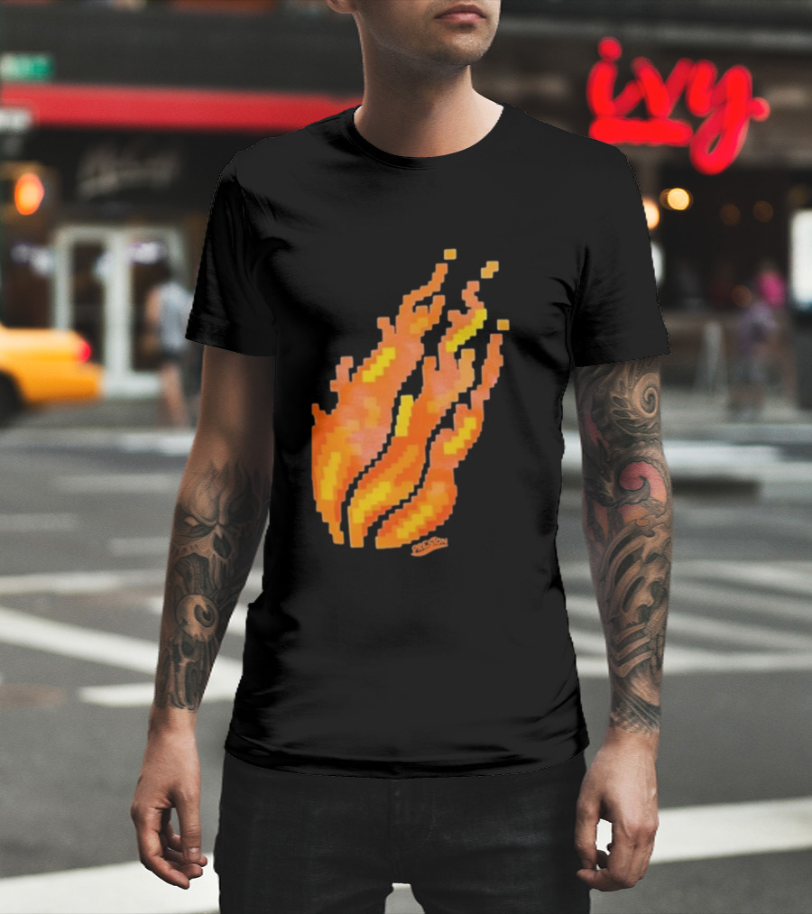 Fire Pixel Flame McLovin Burn Sunset Pixels T-Shirt