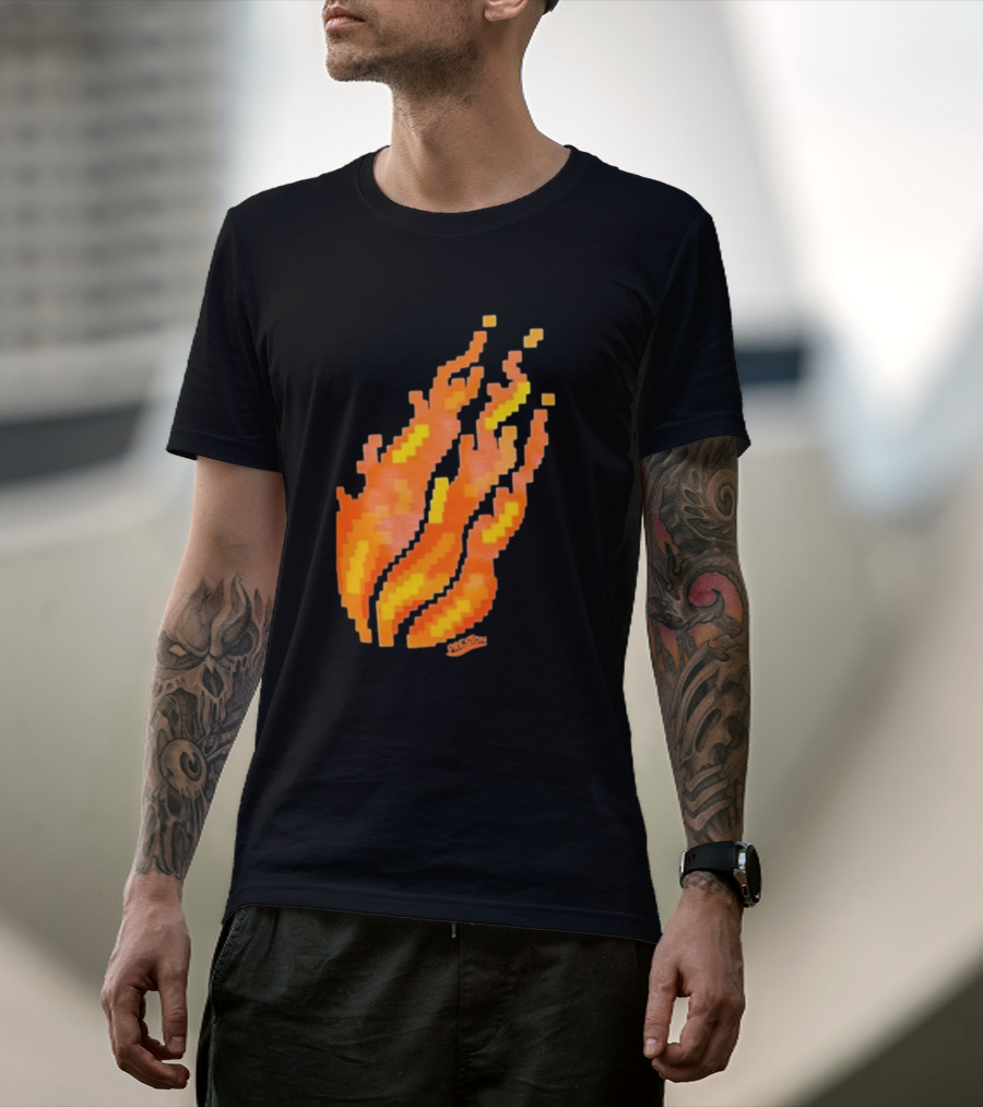 Fire Pixel Flame McLovin Burn Sunset Pixels T-Shirt