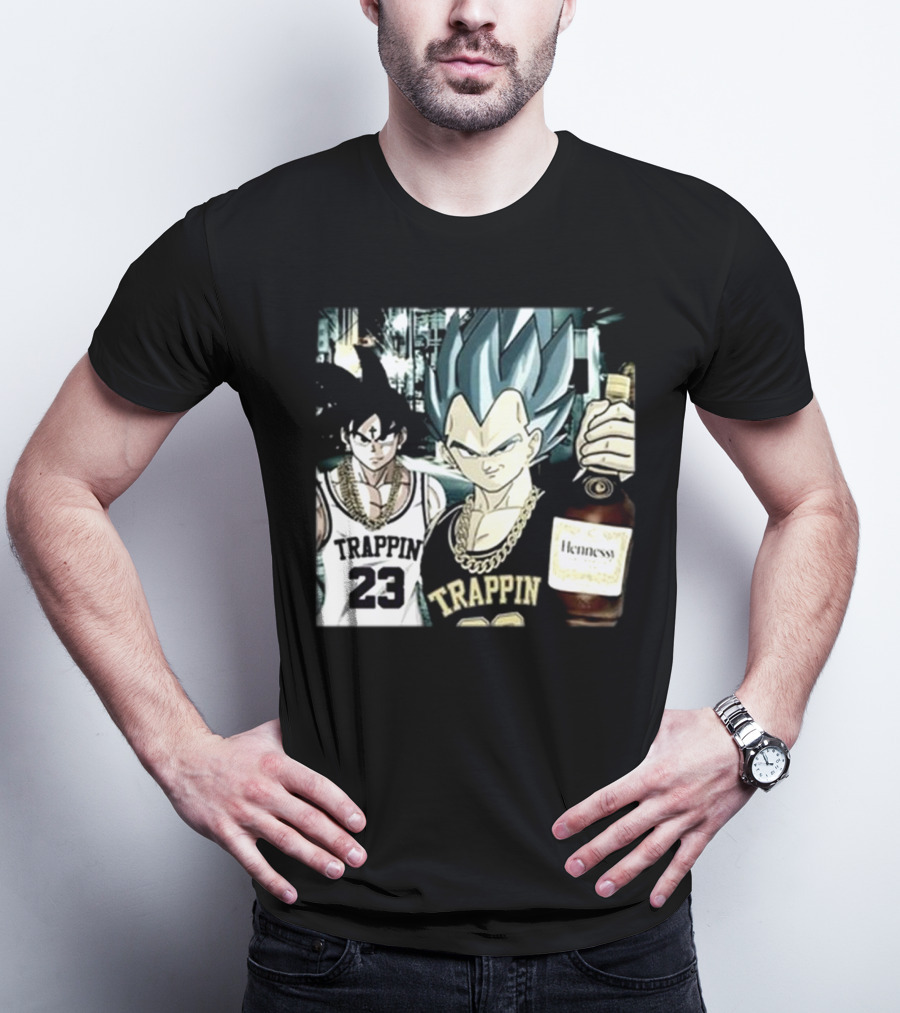 Trappin 23 Goku And Vegeta With Hennessy Bottle T-Shirt