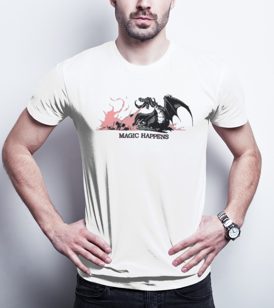 Magic Happens Dragon With Fiery Background T-Shirt