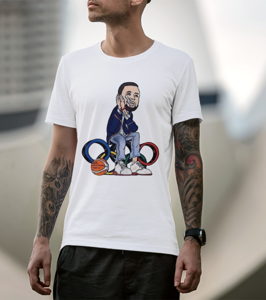 Steph Curry Basketball Olympic Rings Night Night Paris T-Shirt