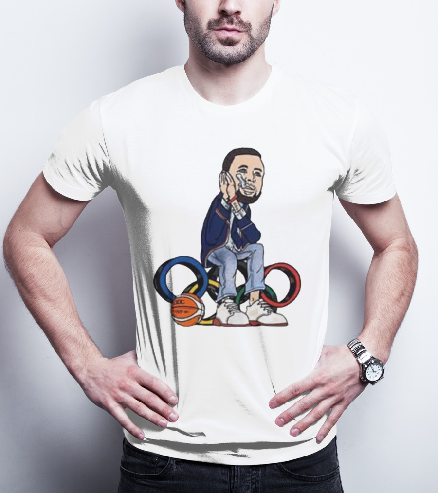 Steph Curry Basketball Olympic Rings Night Night Paris T-Shirt