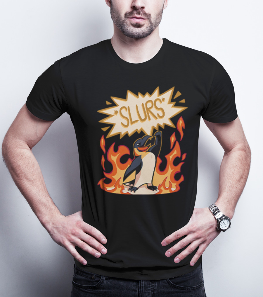 Helluva Boss Penguin Flames Slurs Speech Bubble T-Shirt