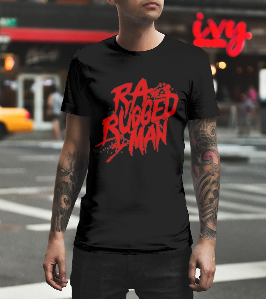 RA The Rugged Man Splattered Text T-Shirt
