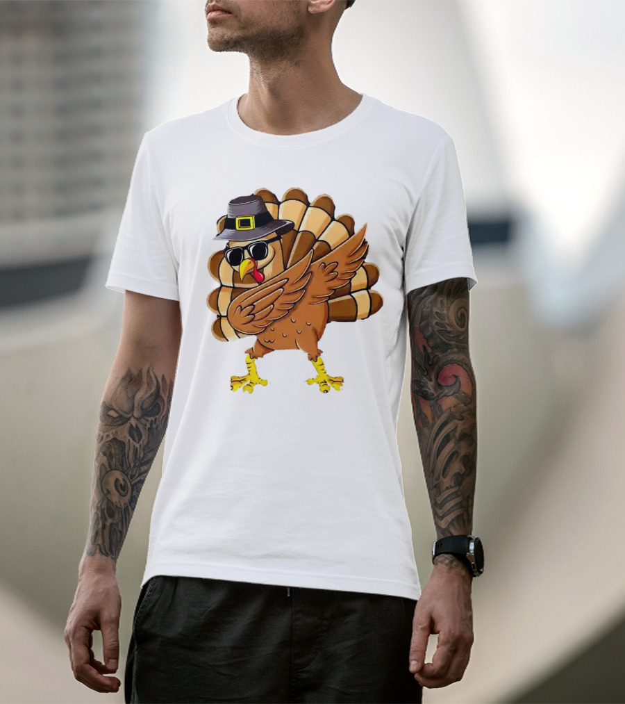 Dabbing Turkey Thanksgiving Day Pilgrim Hat Funny Dab T-Shirt