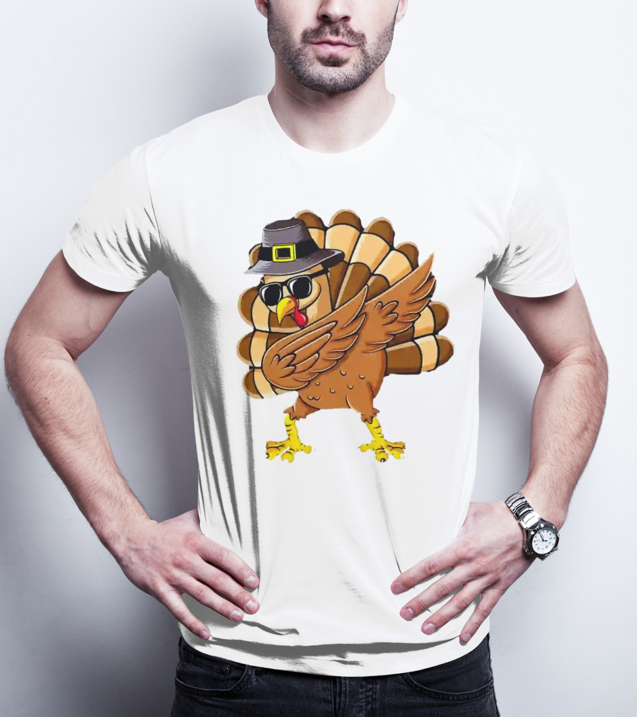 Dabbing Turkey Thanksgiving Day Pilgrim Hat Funny Dab T-Shirt