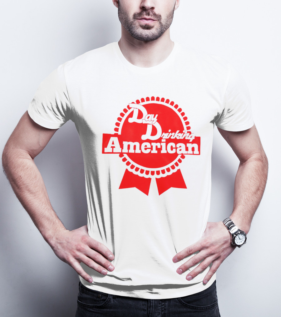 Day Drinking American Red Ribbon Badge T-Shirt