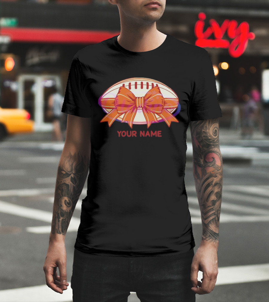 Your Name Coquette Football Bow T-Shirt