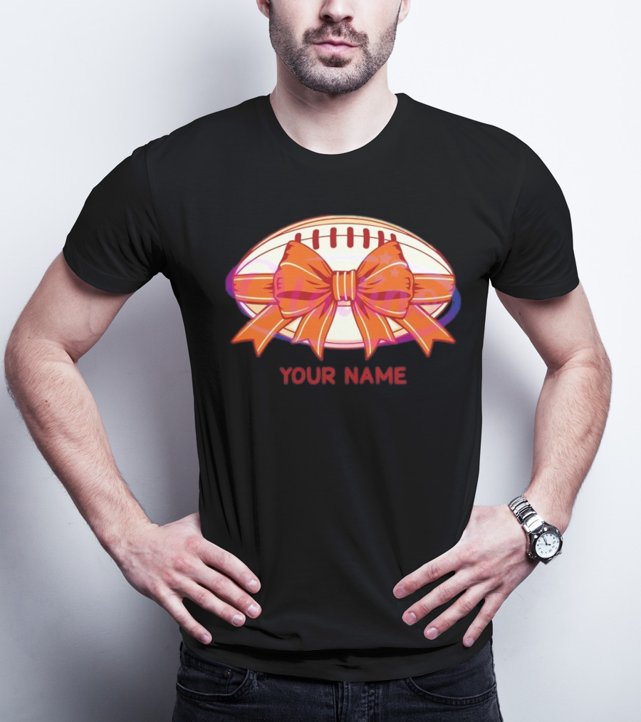 Your Name Coquette Football Bow T-Shirt