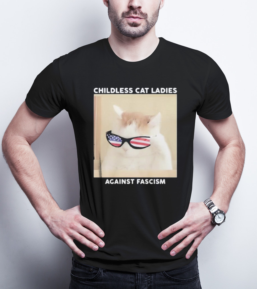 Childless Cat Ladies Against Fascism Patriotic Sunglasses T-Shirt