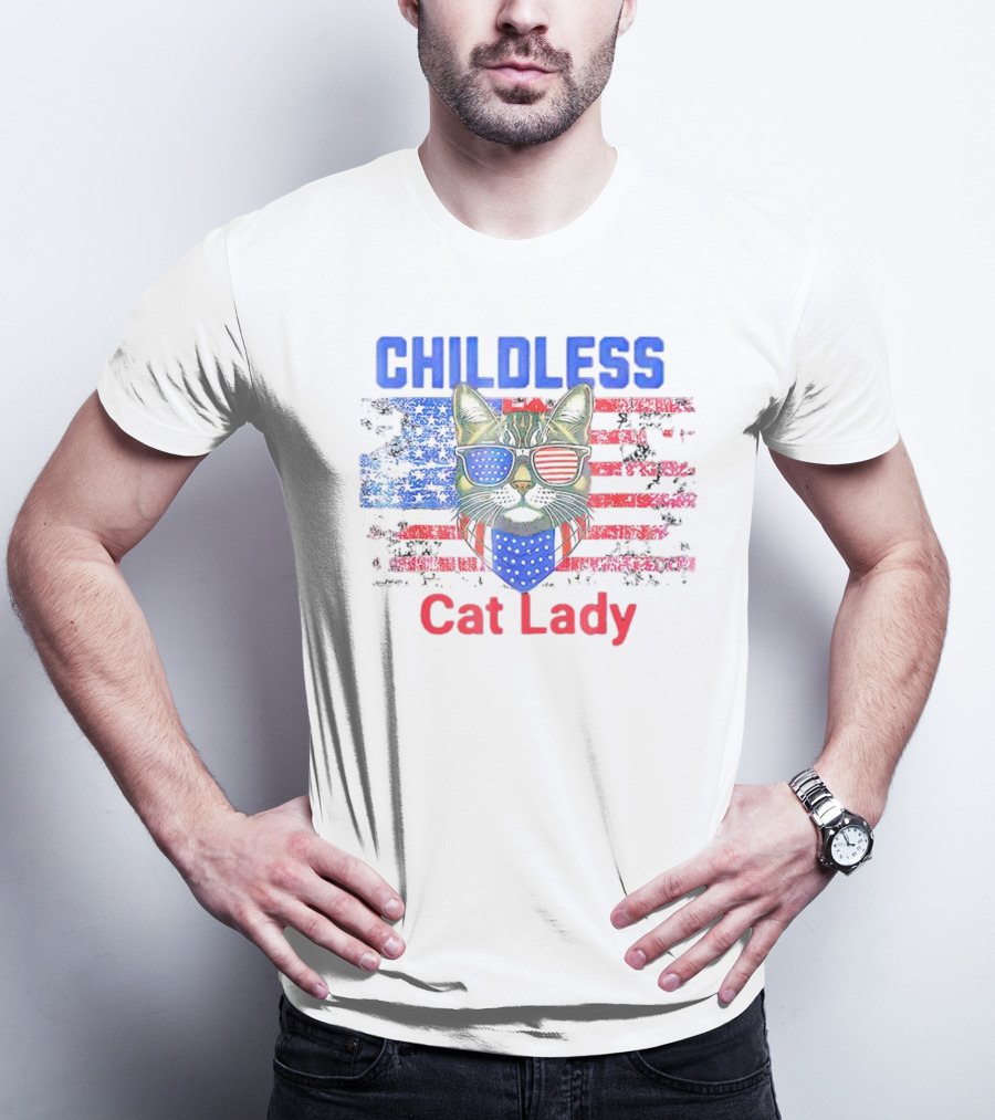 Childless Cat Lady USA Flag Sunglasses T-Shirt