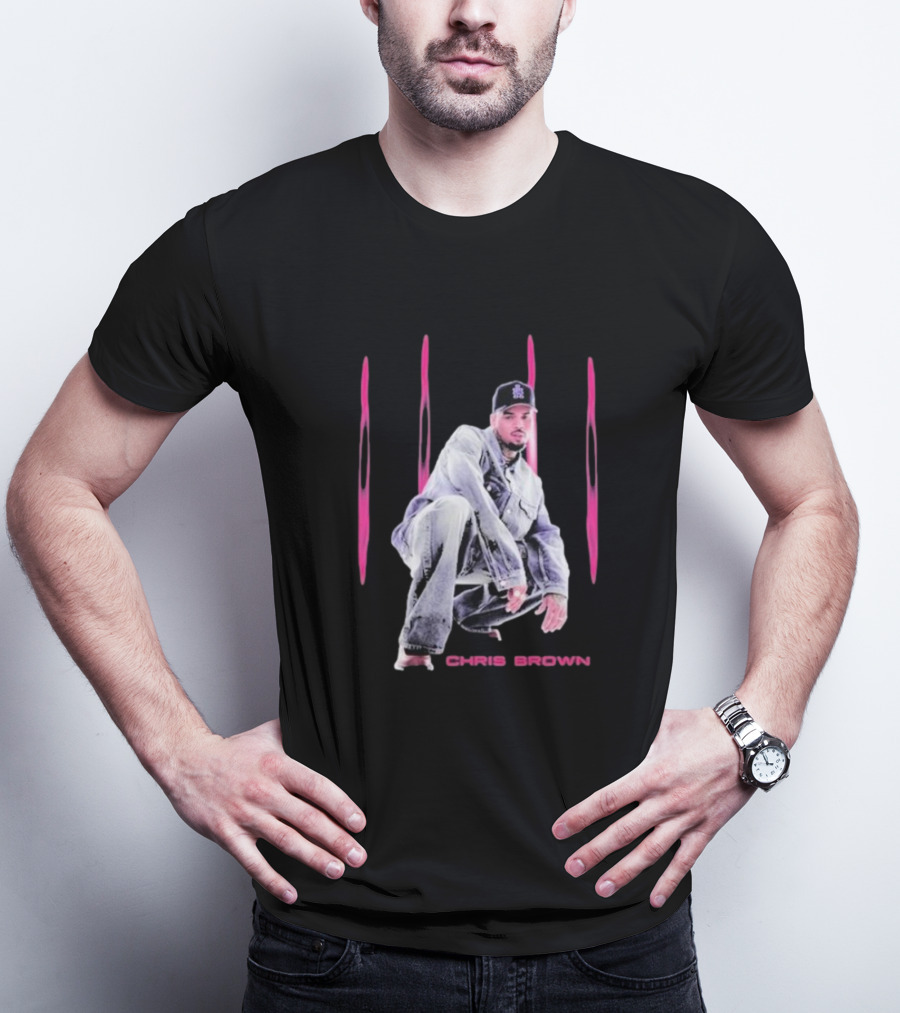 Chris Brown Pink Streaks Black Denim T-Shirt