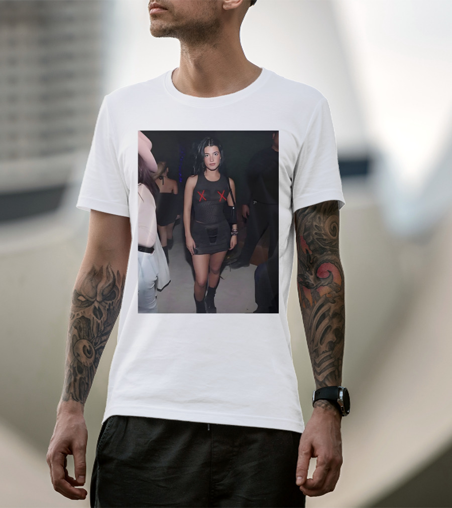 Charli D’Amelio Black Mesh Dress With Red X Details T-Shirt