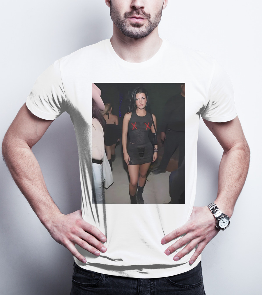Charli D’Amelio Black Mesh Dress With Red X Details T-Shirt