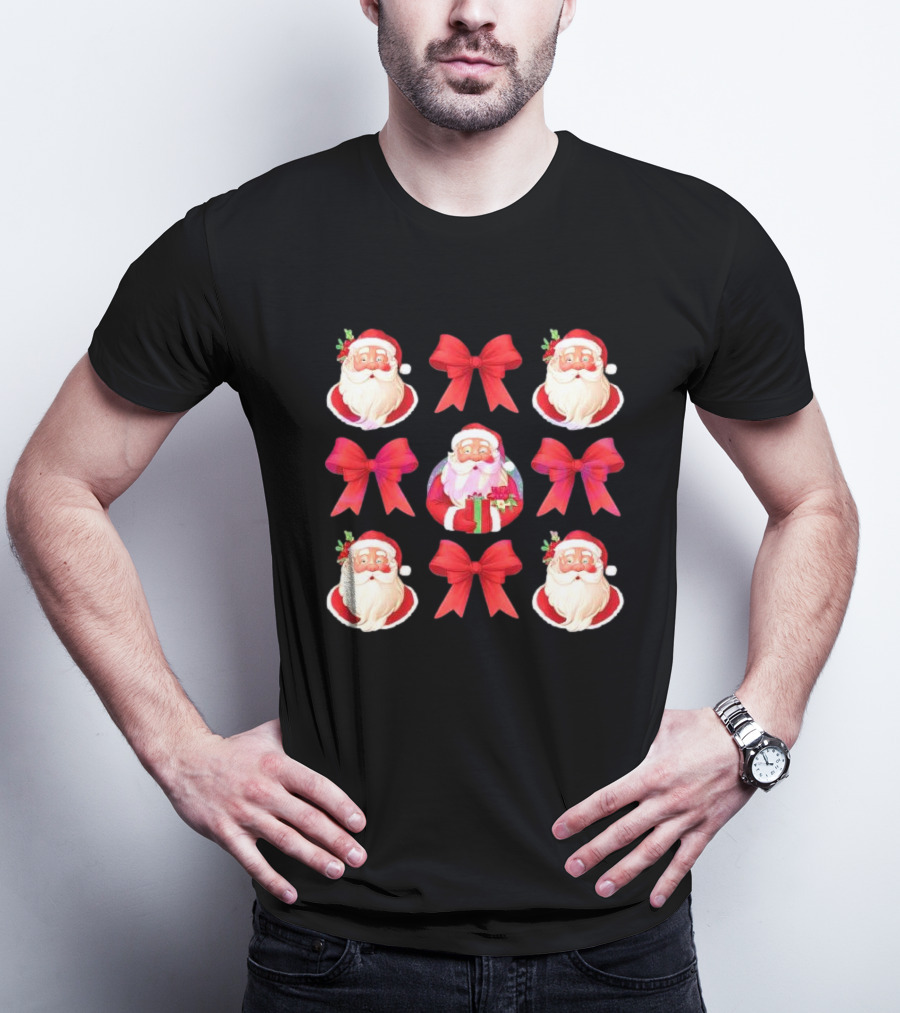 Coquette Christmas Santa And Red Bows Holiday T-Shirt