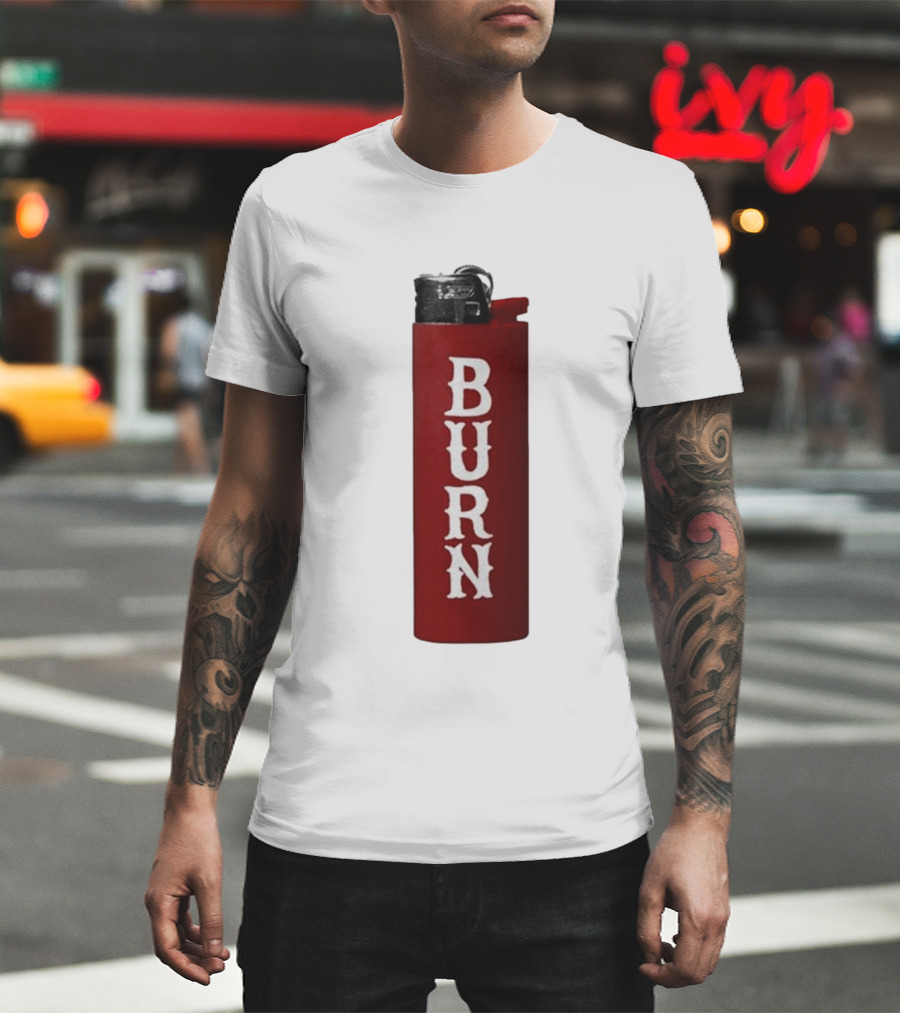 Eaj Burn Red Lighter Vertical Text T-Shirt