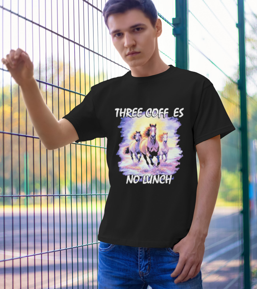 Three Coffees No Lunch Horse Trio Running T-Shirt