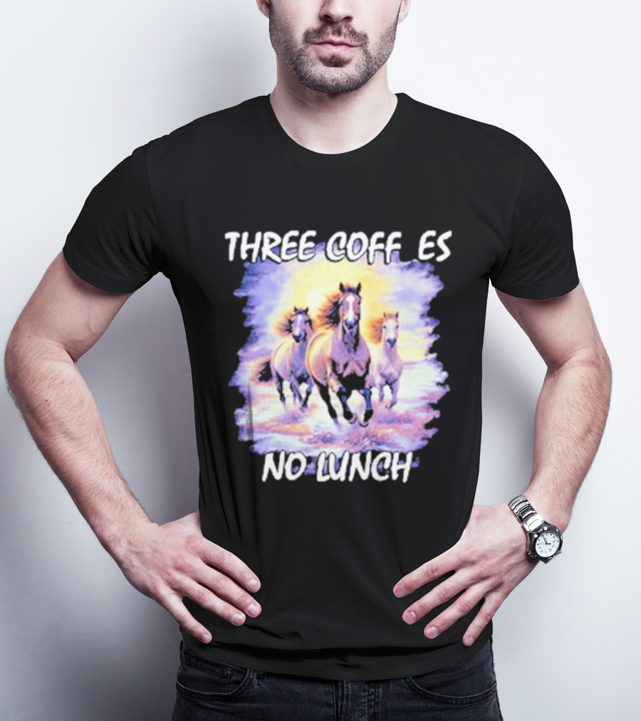 Three Coffees No Lunch Horse Trio Running T-Shirt
