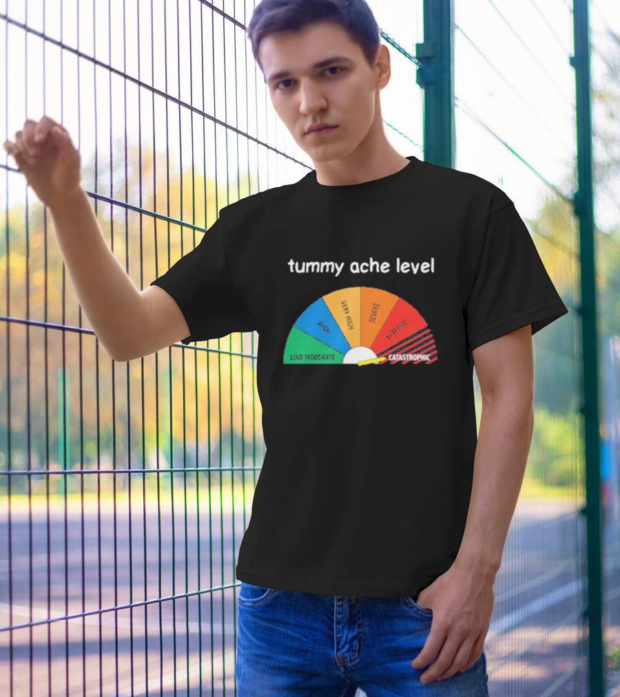 Tummy Ache Level Catastrophic Scale Low Moderate Severe Cringe T-Shirt