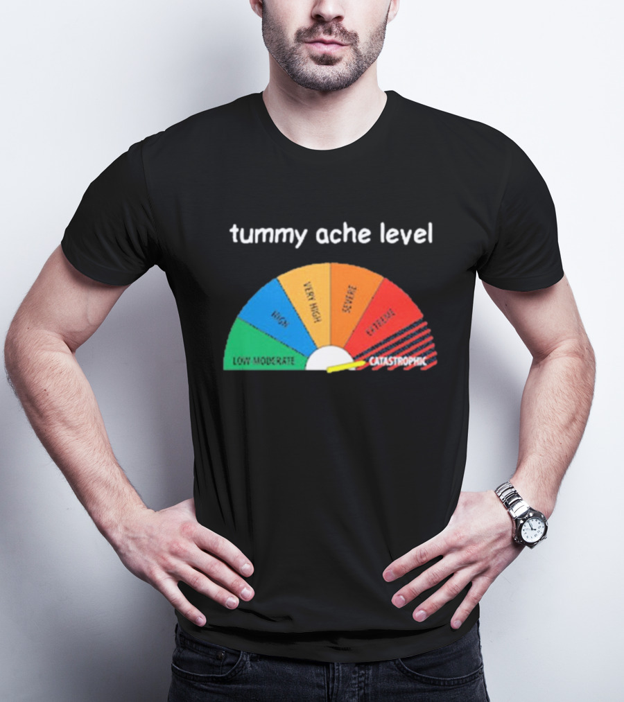 Tummy Ache Level Catastrophic Scale Low Moderate Severe Cringe T-Shirt