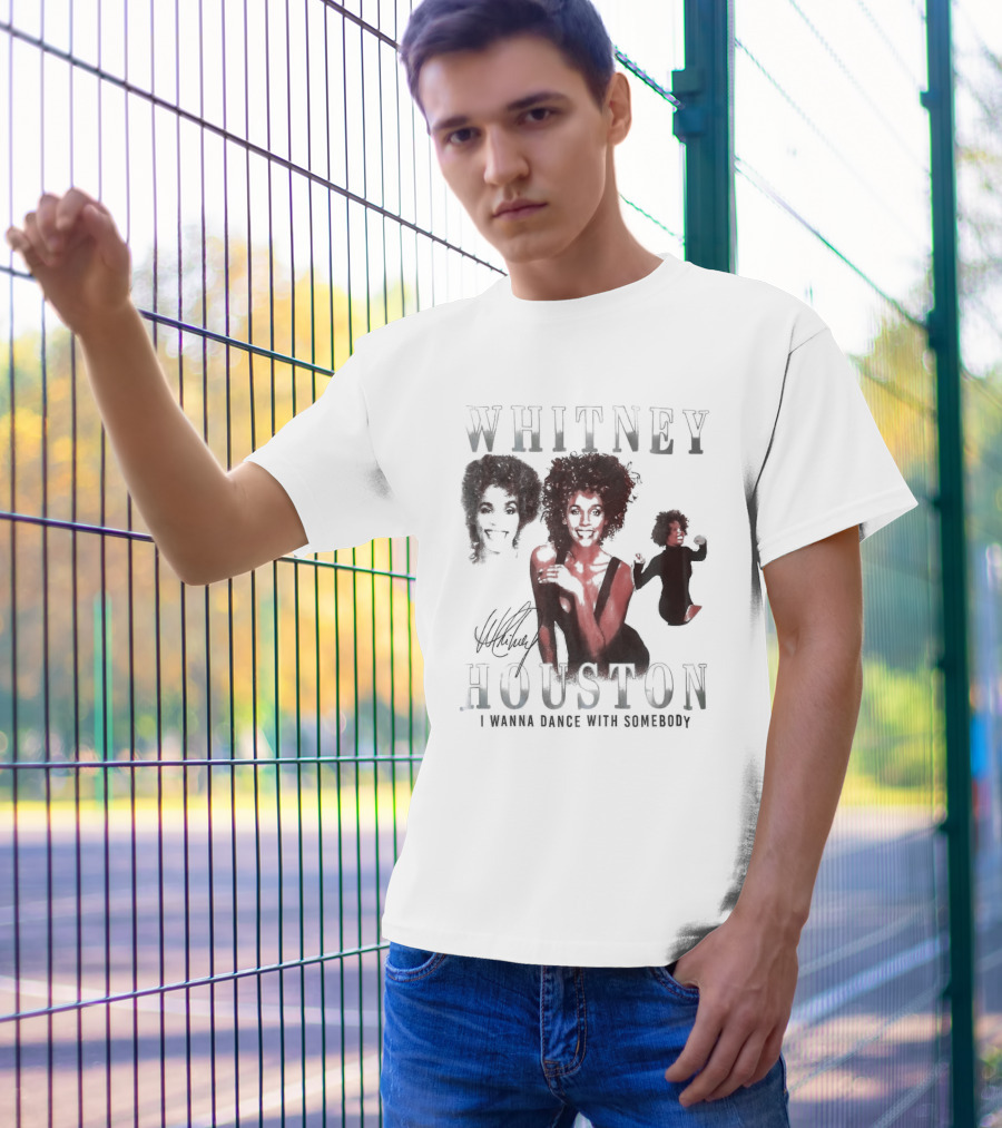 Whitney Houston I Wanna Dance With Somebody Vintage Portrait Signature T-Shirt