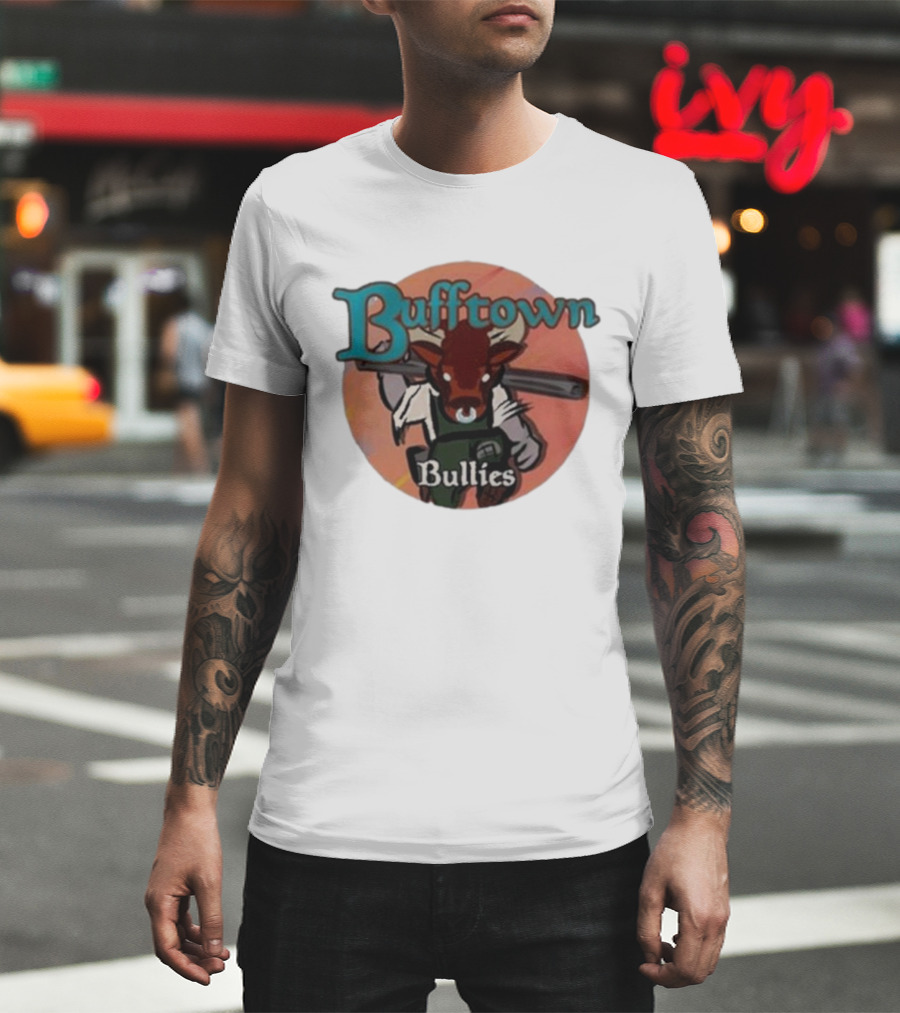Bufftown Bullies Bull Character Holding Bat T-Shirt