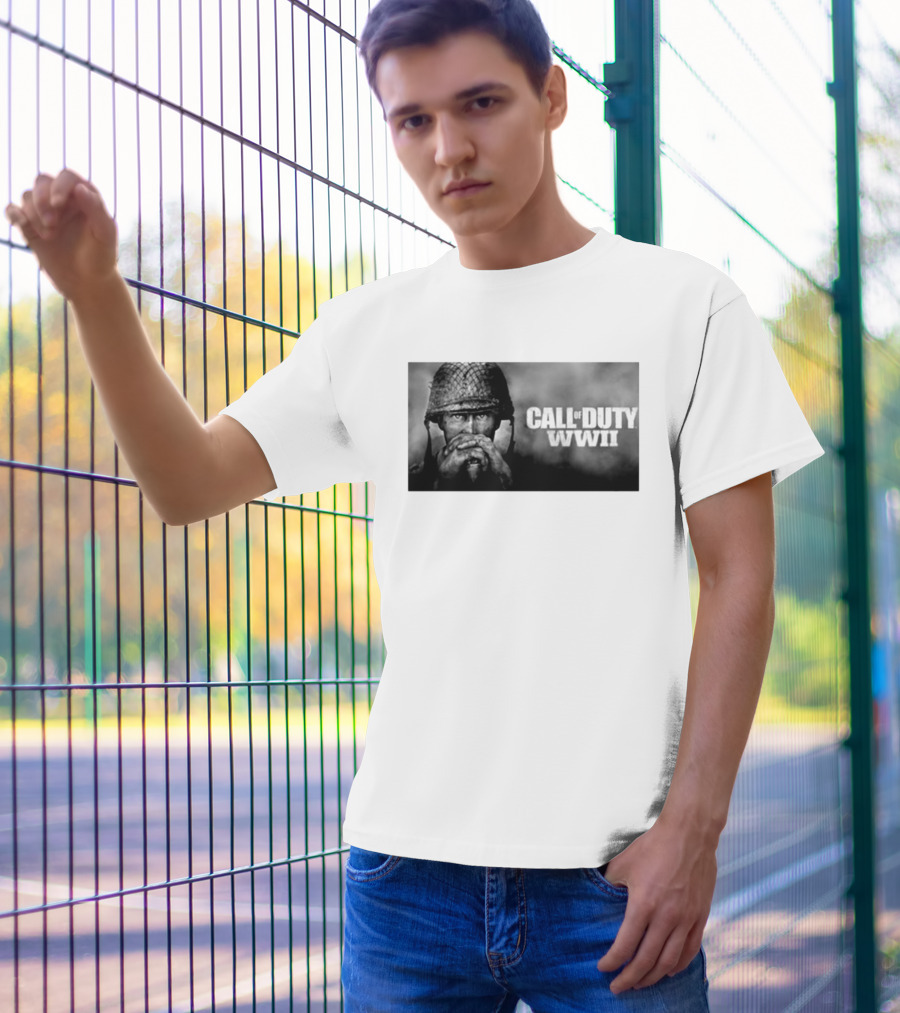 Call Of Duty WWII Soldier Image Black And White T-Shirt