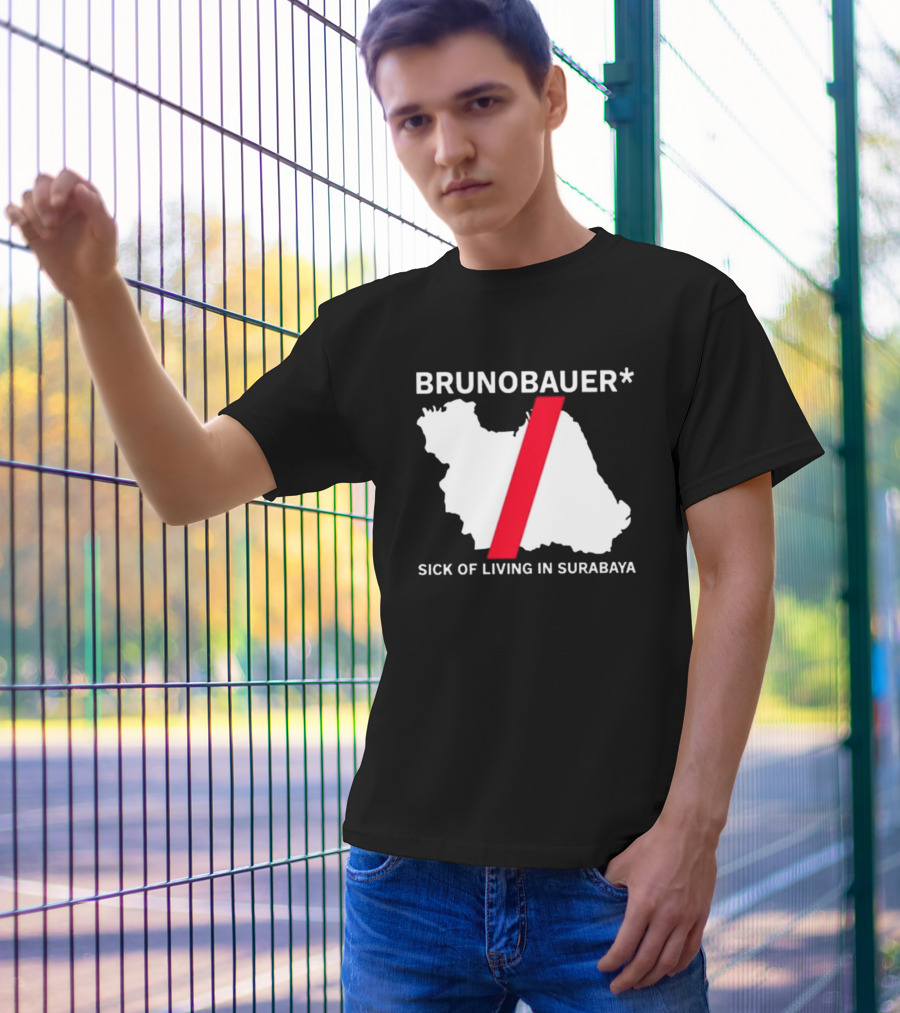 BRUNOBAUER Sick Of Living In Surabaya Map Design With Red Slash T-Shirt