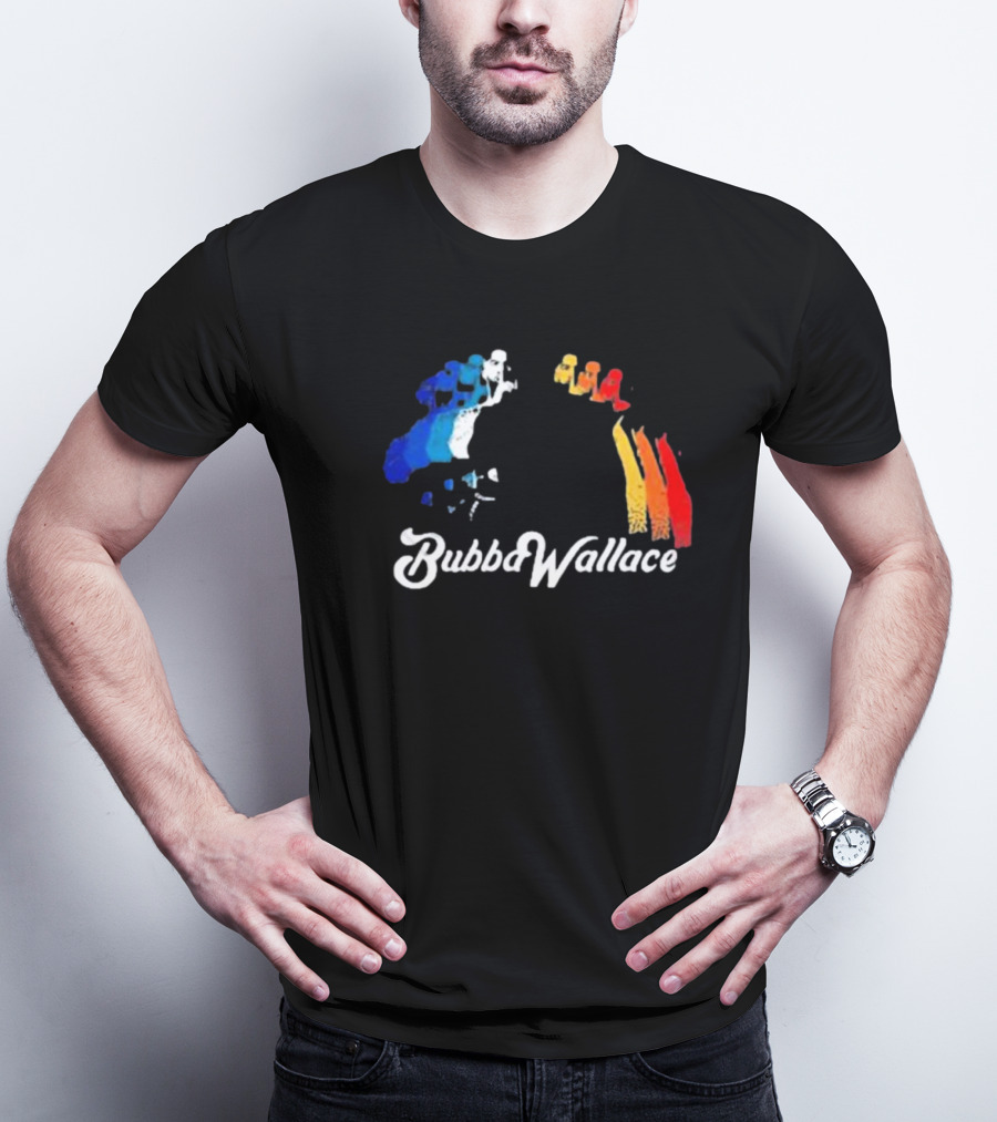 Bubba Wallace Charcoal Blue Red Yellow Brush Strokes T-Shirt