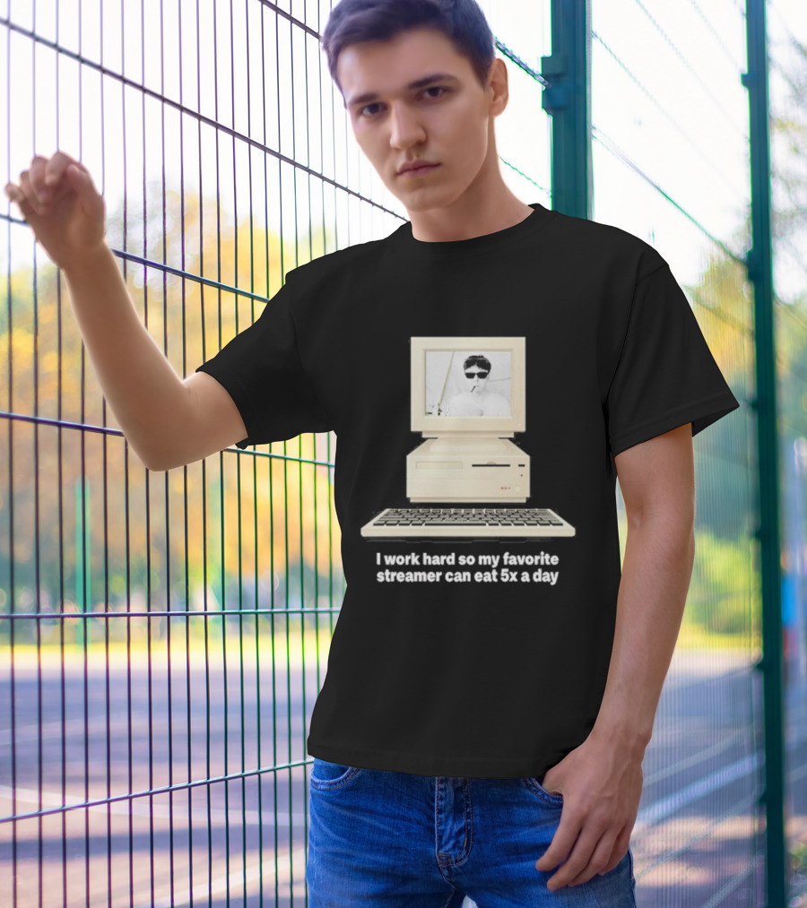 I Work Hard So My Favorite Streamer Can Eat 5X A Day Vintage Computer Retro Gamer Humor T-Shirt