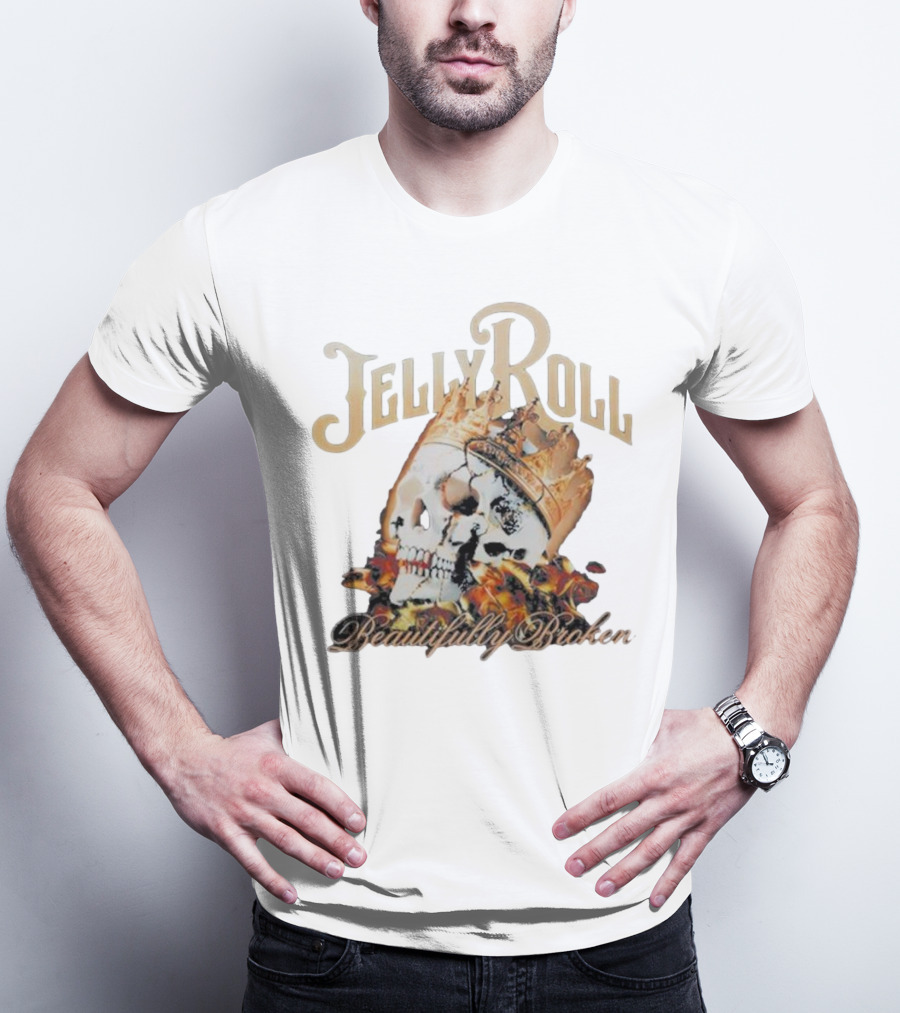 Jelly Roll Beautifully Broken Skull Crown Flame T-Shirt
