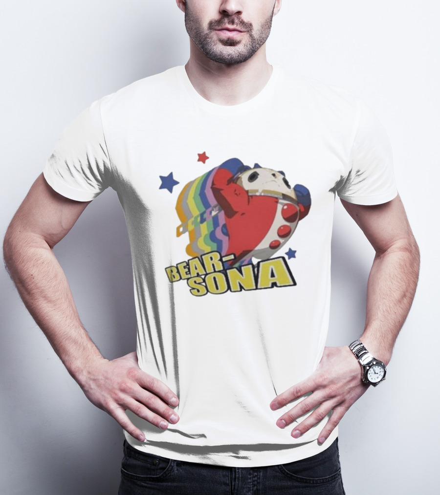 Bear-Sona Teddie Persona 4 Character Red Outfit Psychedelic Stars T-Shirt