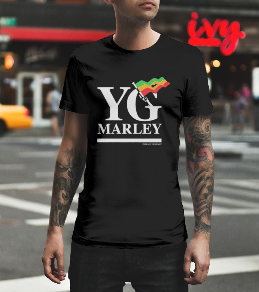 YG Marley Flag Emancipate Yourself Praise Jah In The Moonlight T-Shirt