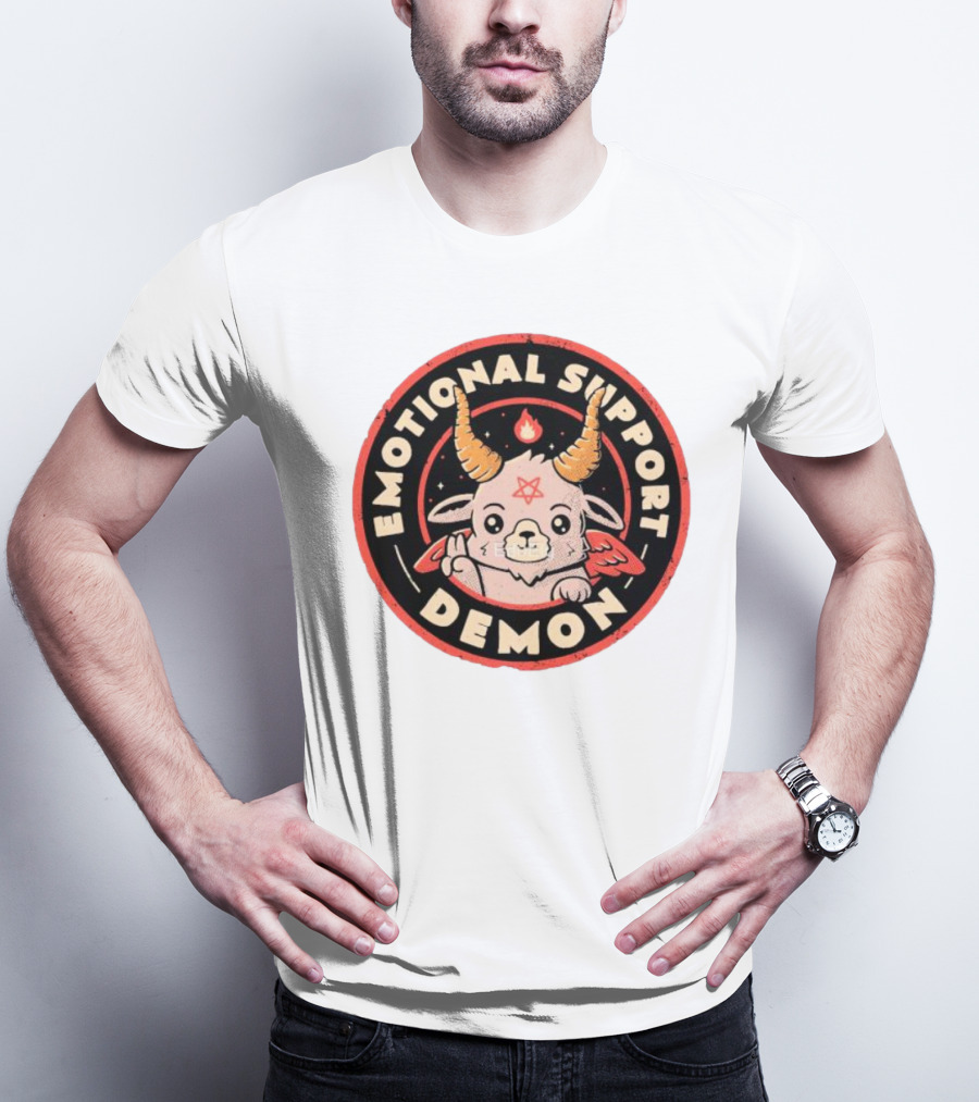 Emotional Support Demon Cute Devil Goat With Wings And Fire T-Shirt