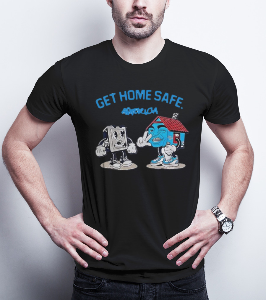Get Home Safe America Hollyhood Baybay Cartoon House And Block Characters T-Shirt