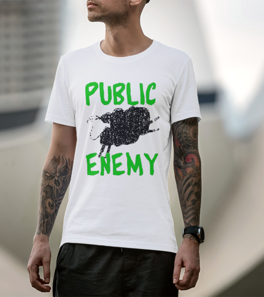 Public Enemy Sheep Black And Green Text T-Shirt